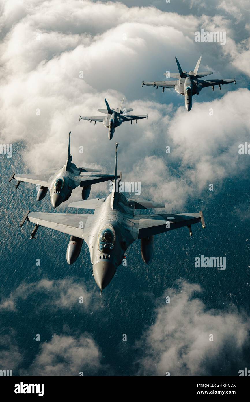 Hellenic Air Force F-16 Fighting Falcon fighter jets, lead a formation ...