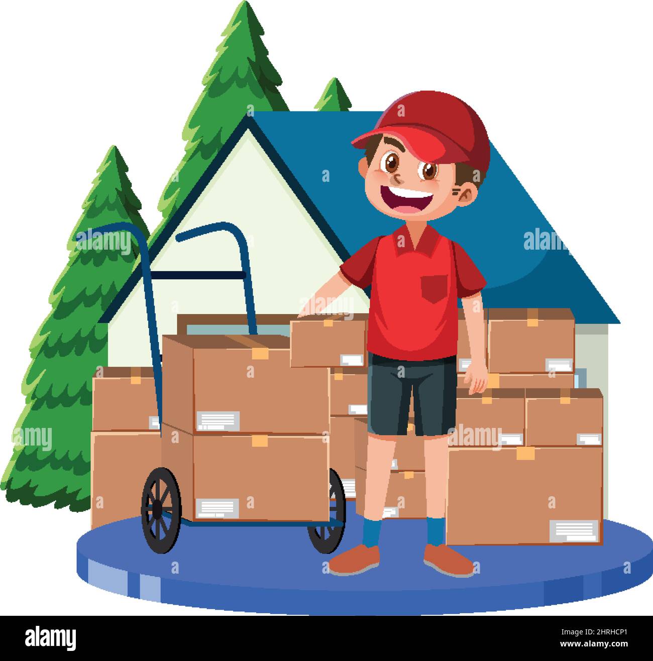 Delivery man cartoon character on white background illustration Stock ...