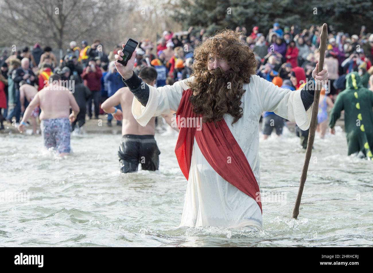 Hundreds Of Intrepid Bathers Including Father Time Take Part In The