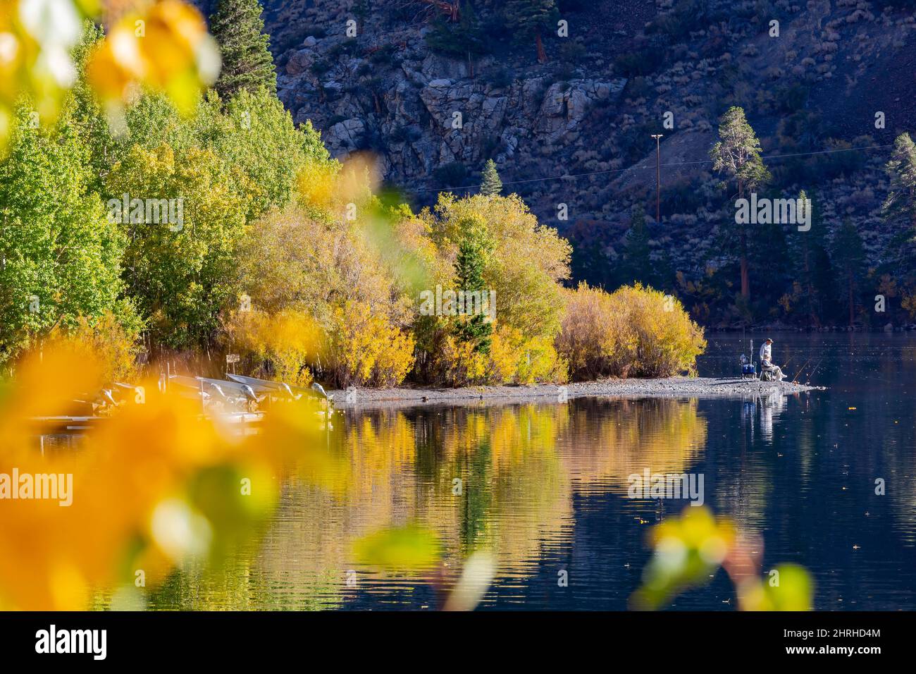 Sunny view of the fall color of Silver Lake at California Stock Photo ...