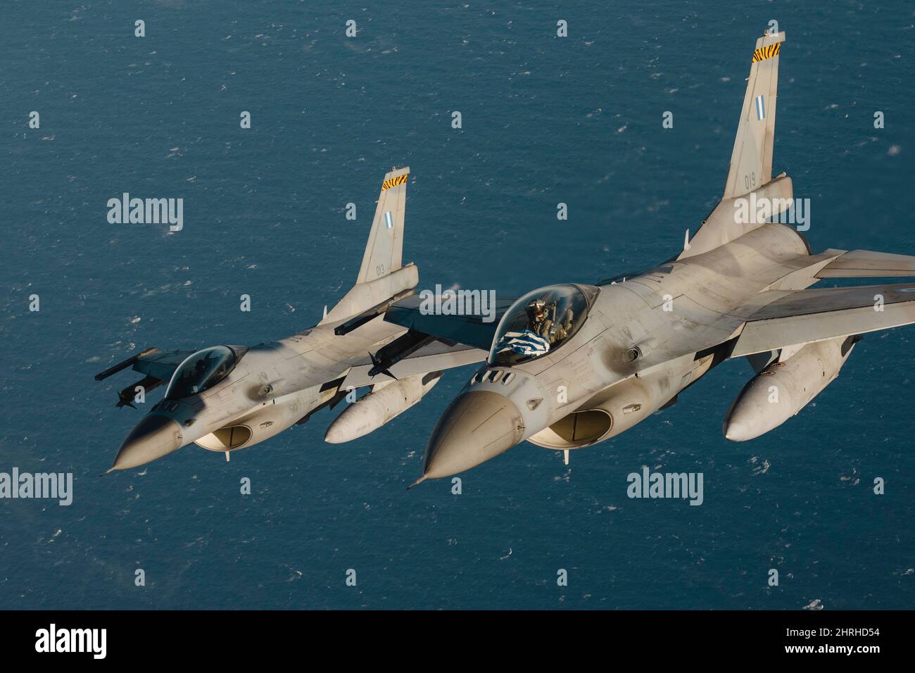 Hellenic Air Force F-16 Fighting Falcon fighter jets, during air-to-air ...