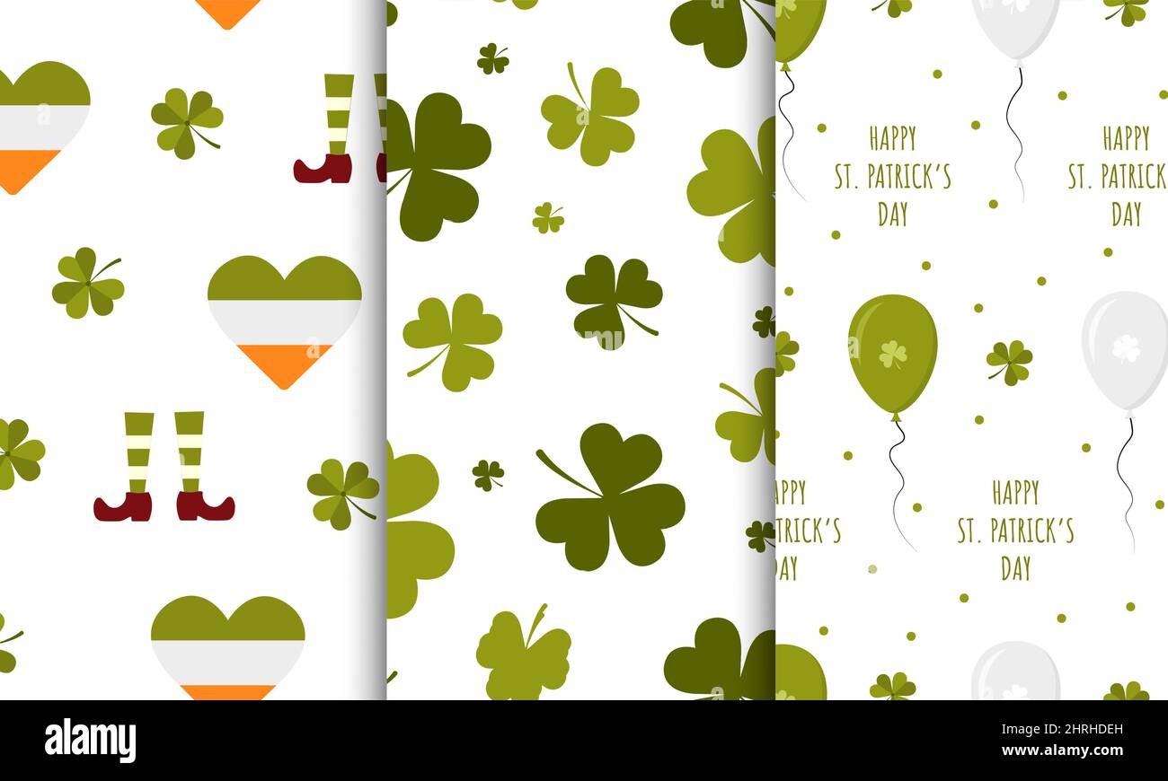 Set of seamless patterns for St. Patrick day. Cute festive backgrounds ...
