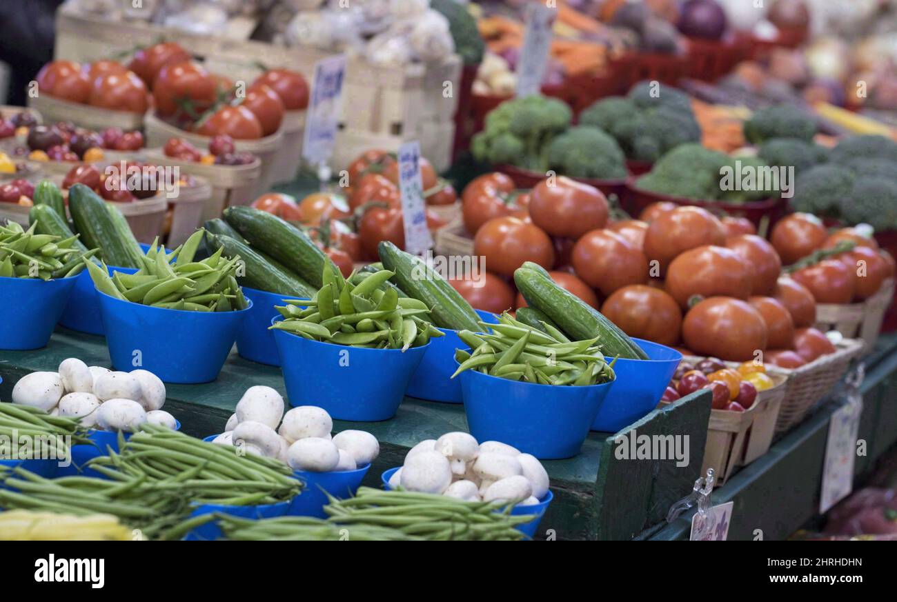 Vegetables are on display at the Jean Talon Market on January 11, 2016 ...