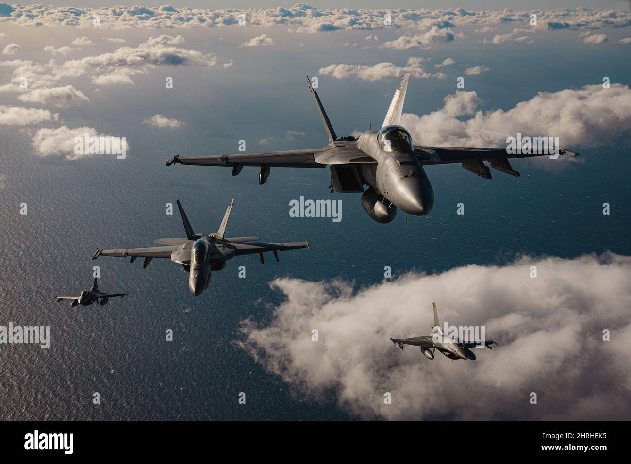 U.S. Navy F/A-18 Super Hornets, fly in formation with Hellenic Air ...