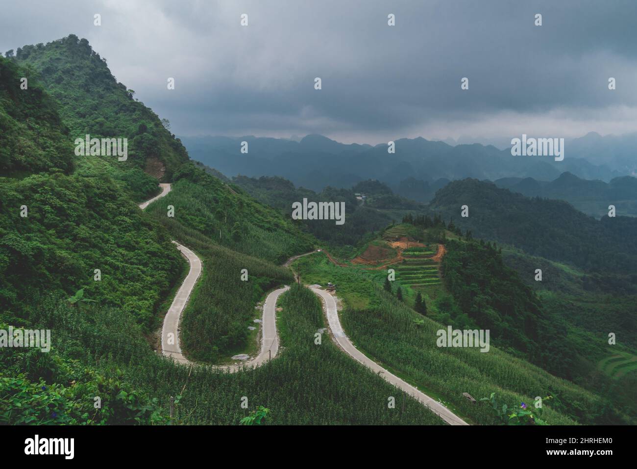 Aerial view of Curvy mountain roads in Vietnam Stock Photo - Alamy