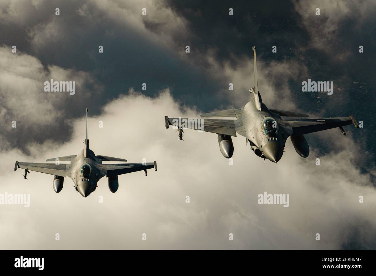 Hellenic Air Force F-16 Fighting Falcon fighter jets, fly in formation ...