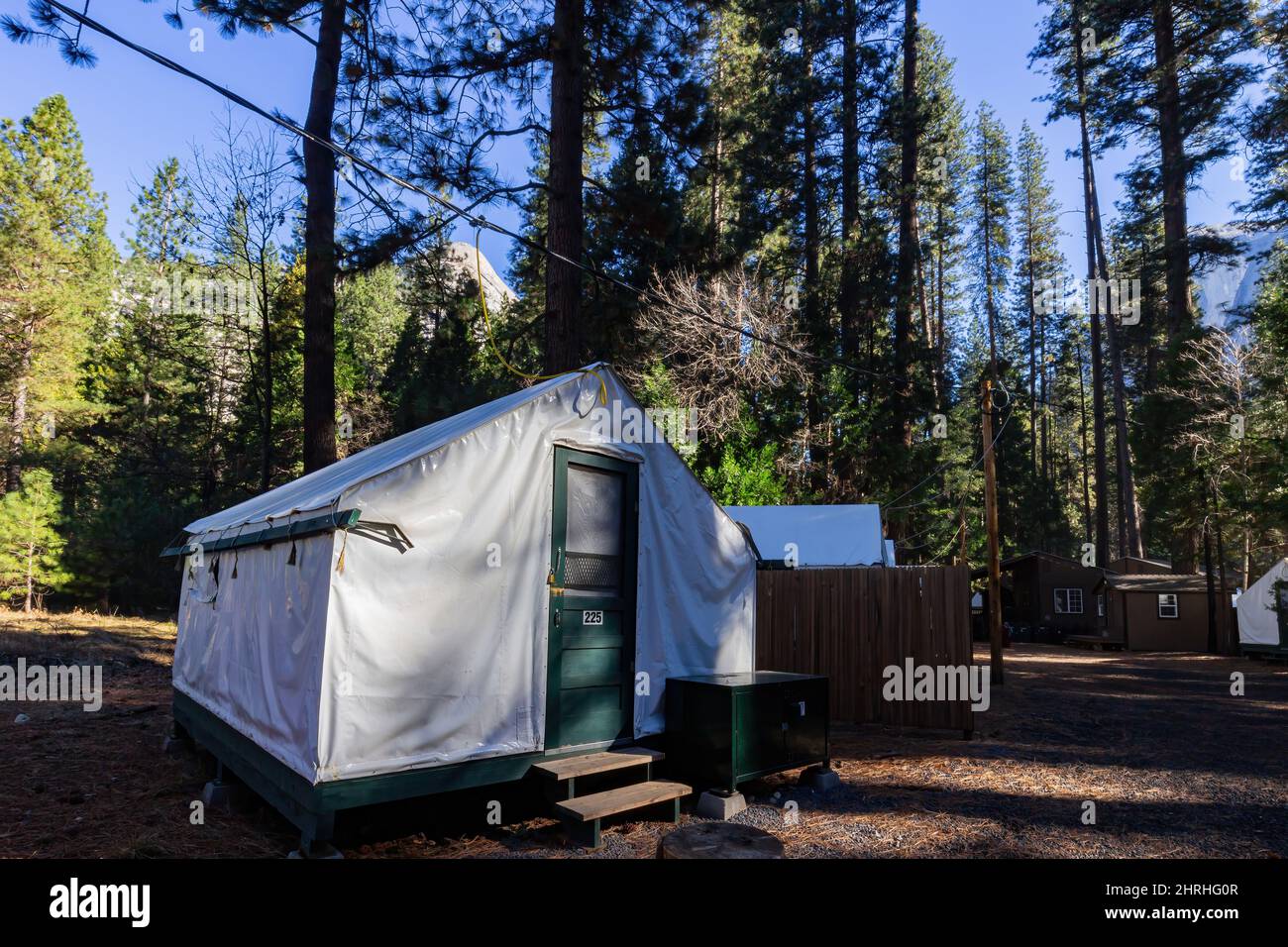 Sunny view of the Curry Village in Yosemite National Park at California ...