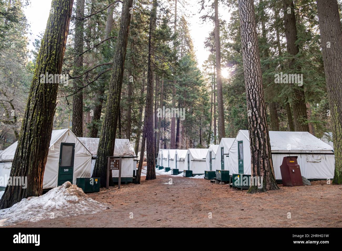 Sunny view of the Curry Village in Yosemite National Park at California ...