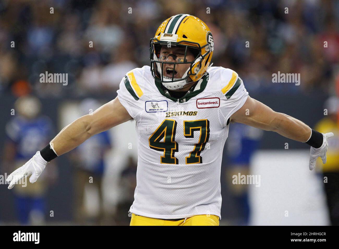 Edmonton Eskimos' JC Sherritt (47) celebrates his fumble recovery ...