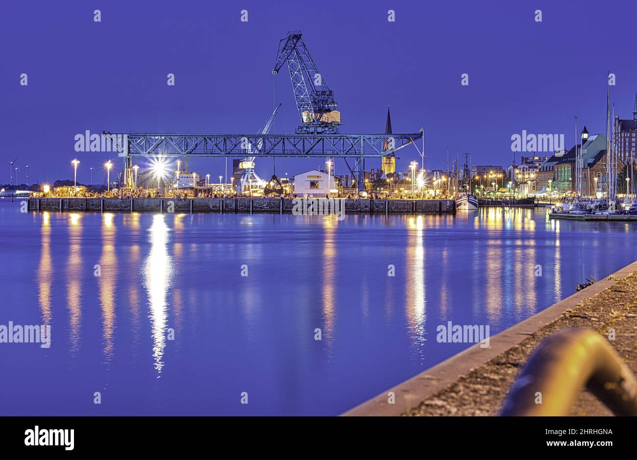 Night scenery of container handling crane in the port Stock Photo - Alamy