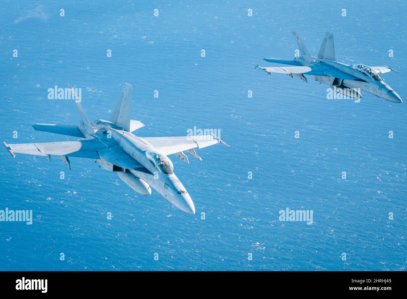 U.S. Navy F/A-18 Super Hornet fighter jets during joint air-to-air ...