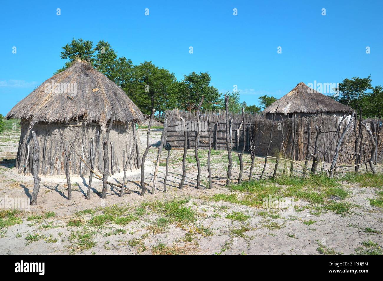 Indigenous village in the Okavango Delta area. The houses have clay ...