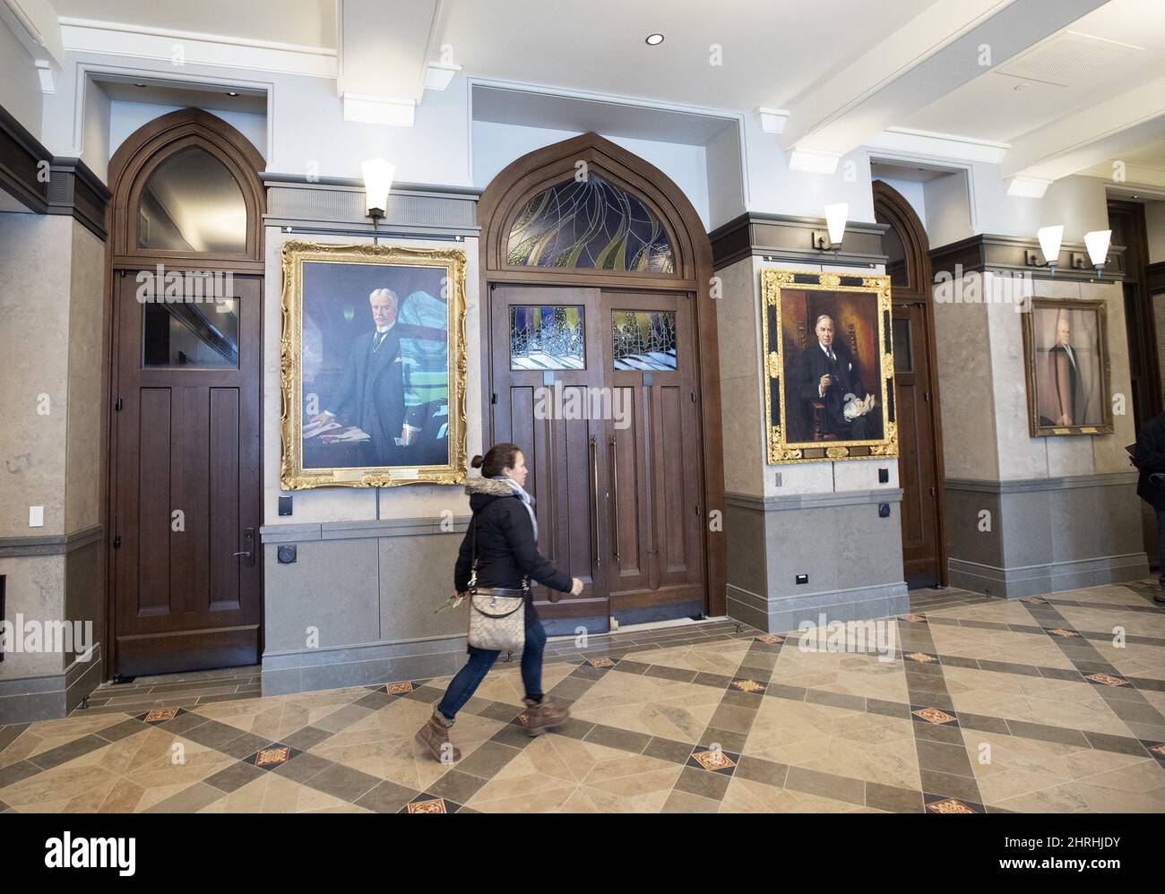 Shown is the lobby entrance to the temporary House of Commons on ...