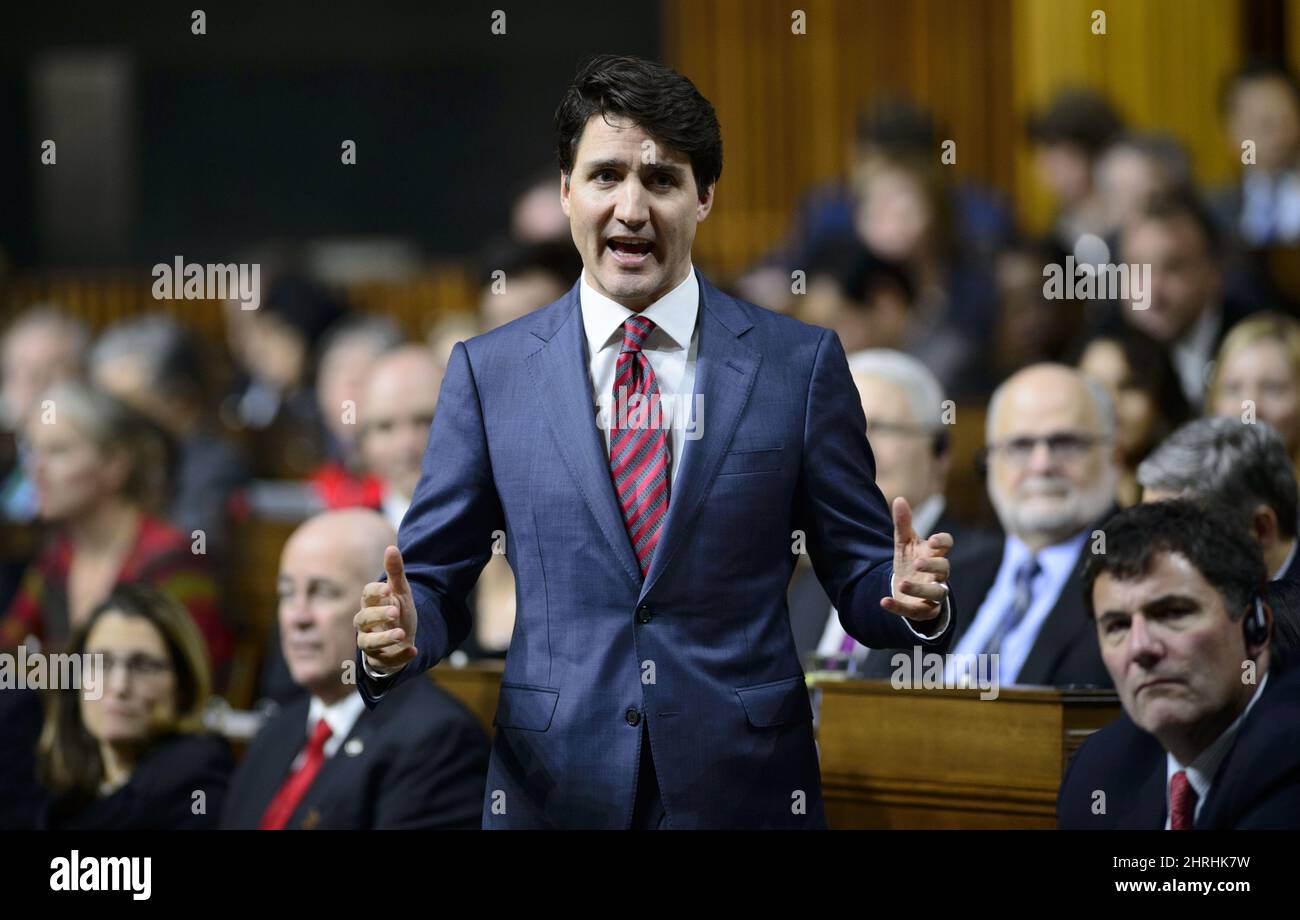 Prime Minister Justin Trudeau stands during question period in the ...