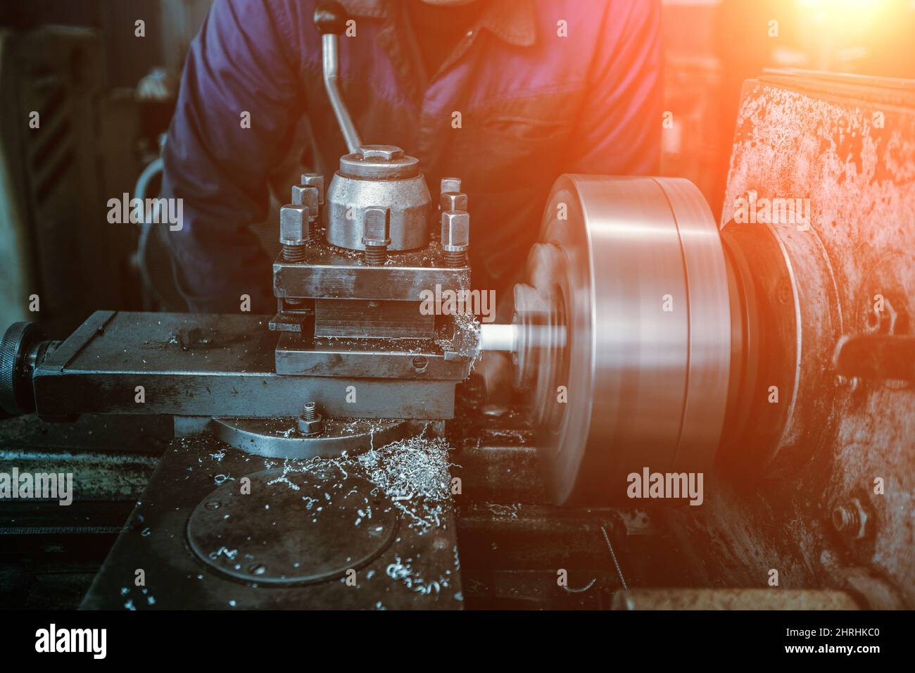 Working lathe in the workshop, close up Stock Photo - Alamy