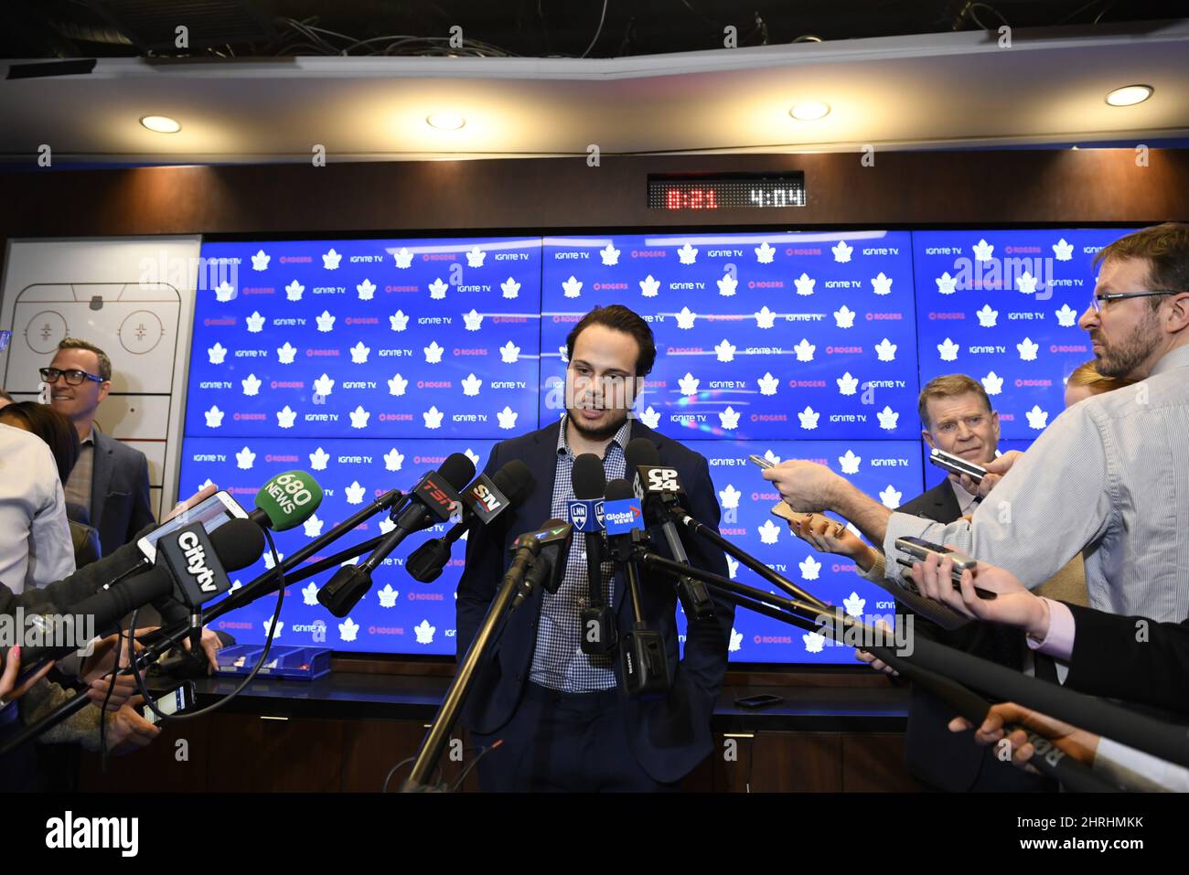 Toronto Maple Leafs centre Auston Matthews addresses a press conference ...