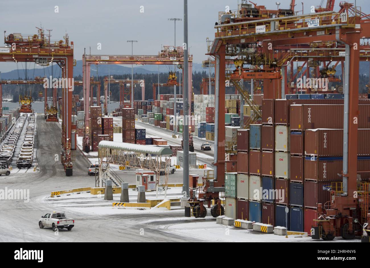 The DP World container terminal is pictured at the Port of Vancouver in ...