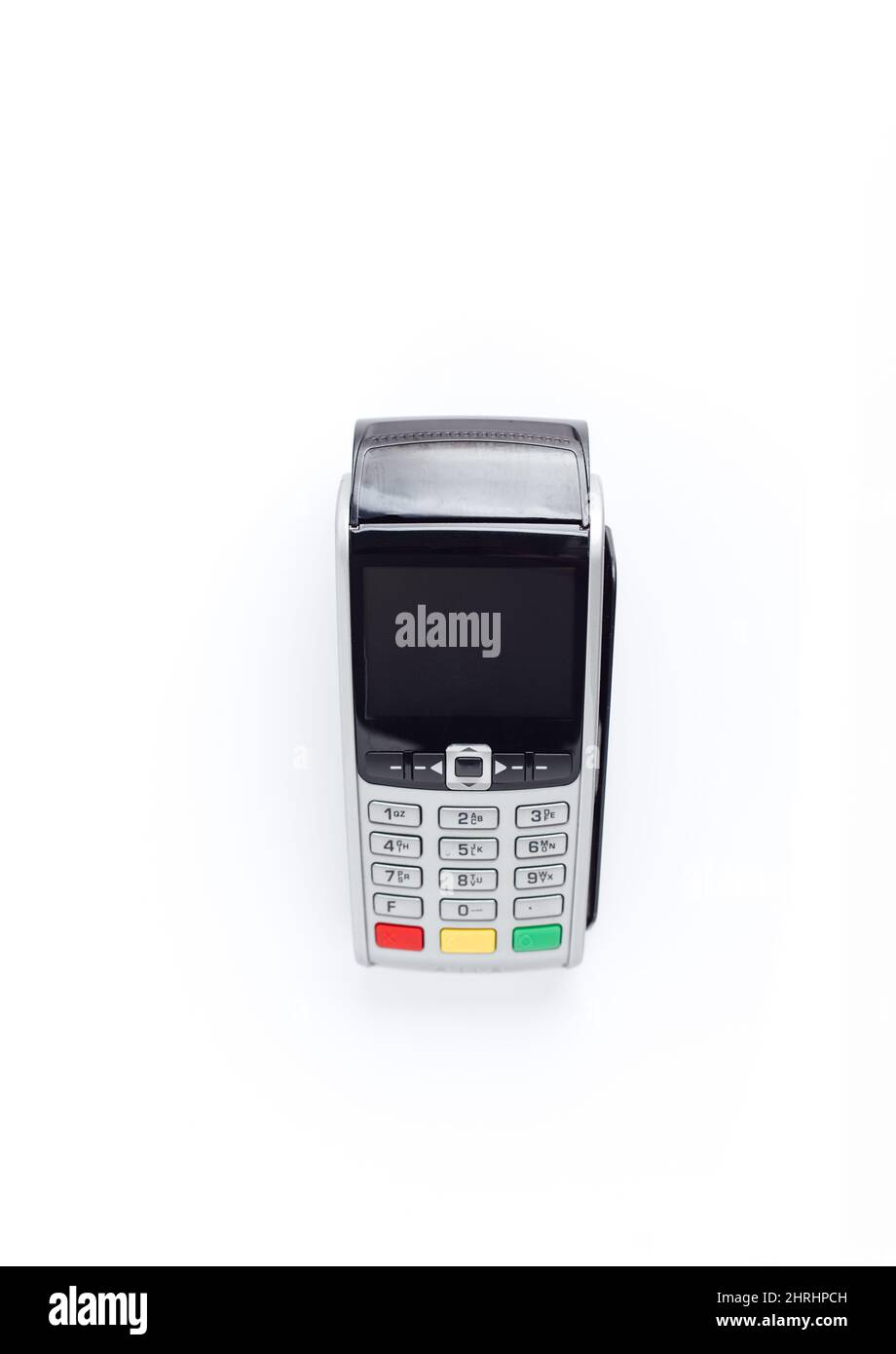 Vertical shot of the credit card terminal isolated on the white ...