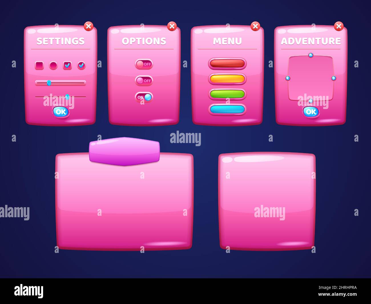 Glossy pink boards with buttons for game interface design. Vector ...