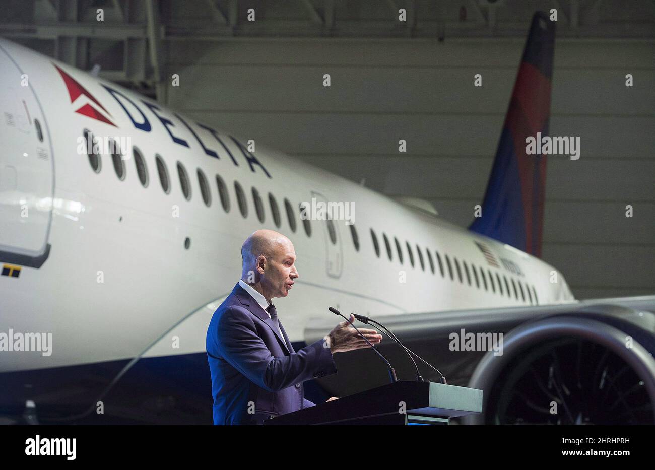 Bombardier President and CEO Alain Bellemare speaks at a Bombardier ...