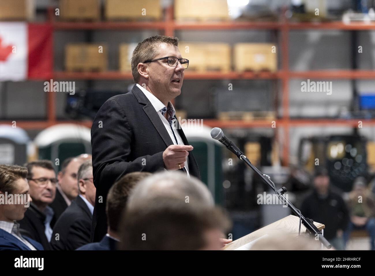 Saskatchewan Premier Scott Moe speaks during a pro-pipeline rally at ...