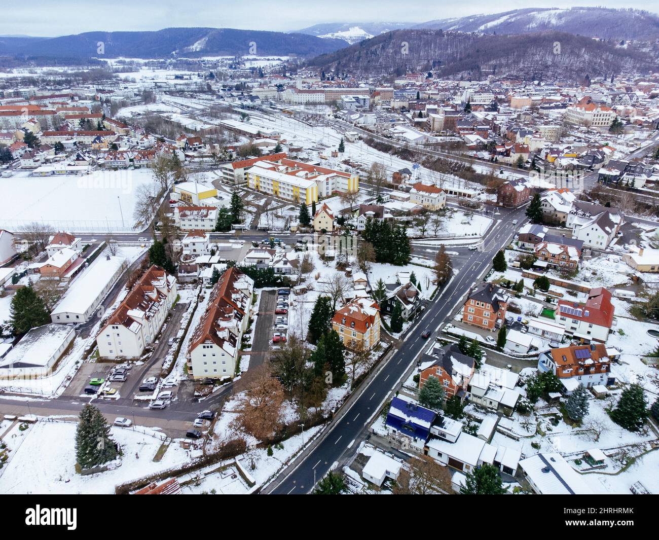 Aerial view of City Sonneberg in Thuringia in the winter Stock Photo ...