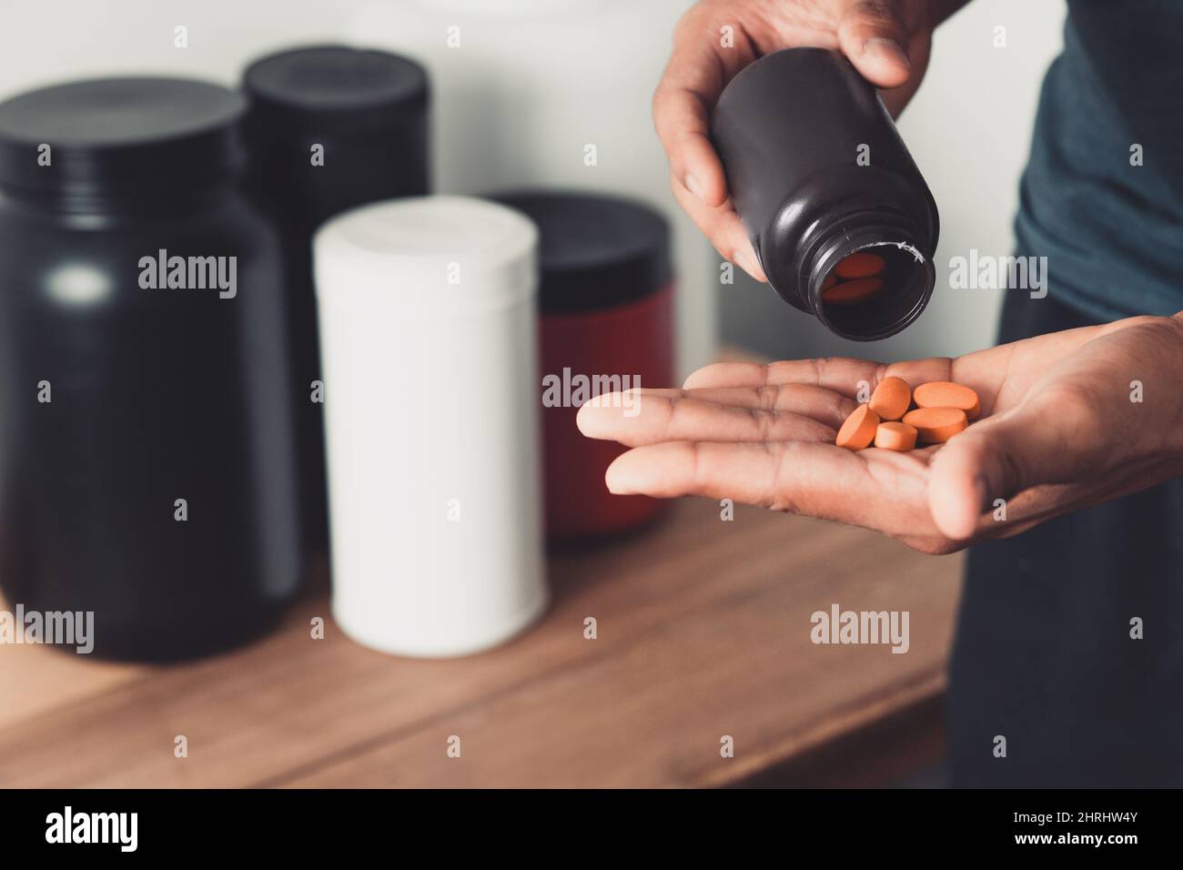 Hands holding capsules of supplement with copy space healthy life Stock ...