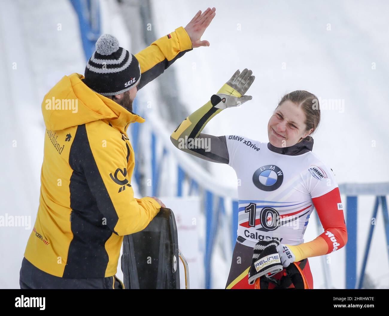 Germany's Tina Hermann, right, celebrates her win in the women's World ...