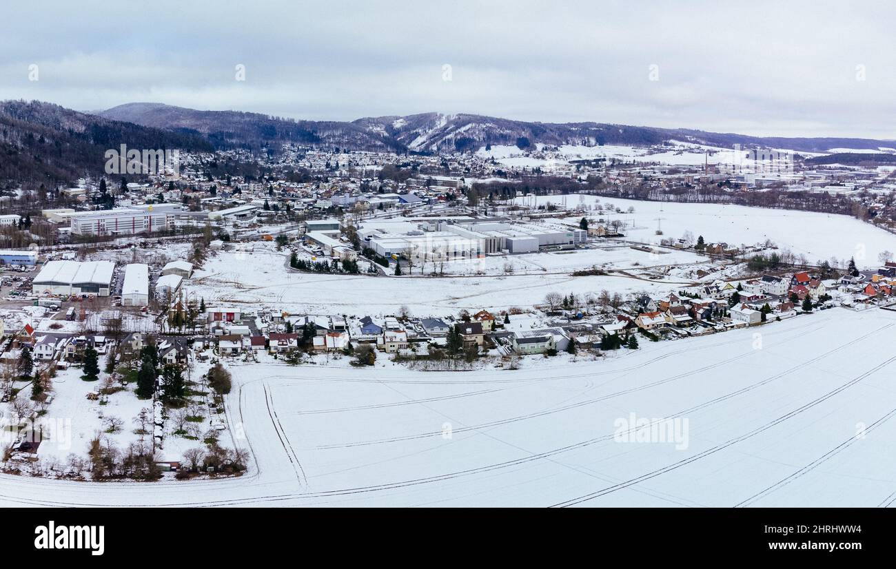 Aerial view of City Sonneberg in Thuringia in the winter Stock Photo ...