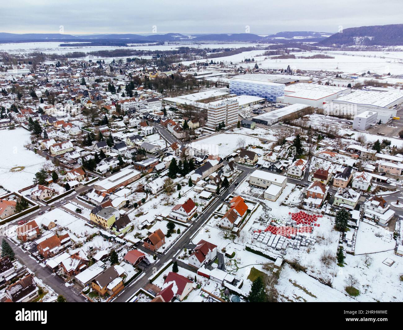 Aerial view of City Sonneberg in Thuringia in the winter Stock Photo ...
