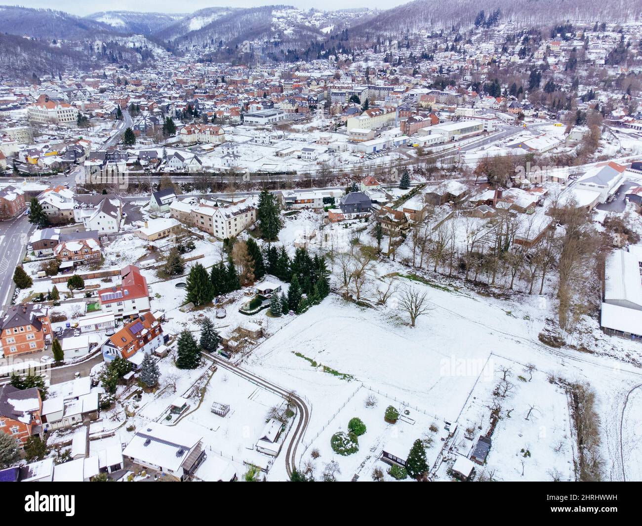 Aerial view of City Sonneberg in Thuringia in the winter Stock Photo ...