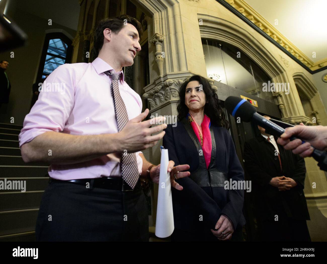Prime Minister Justin Trudeau arrives to a caucus meeting with newly ...