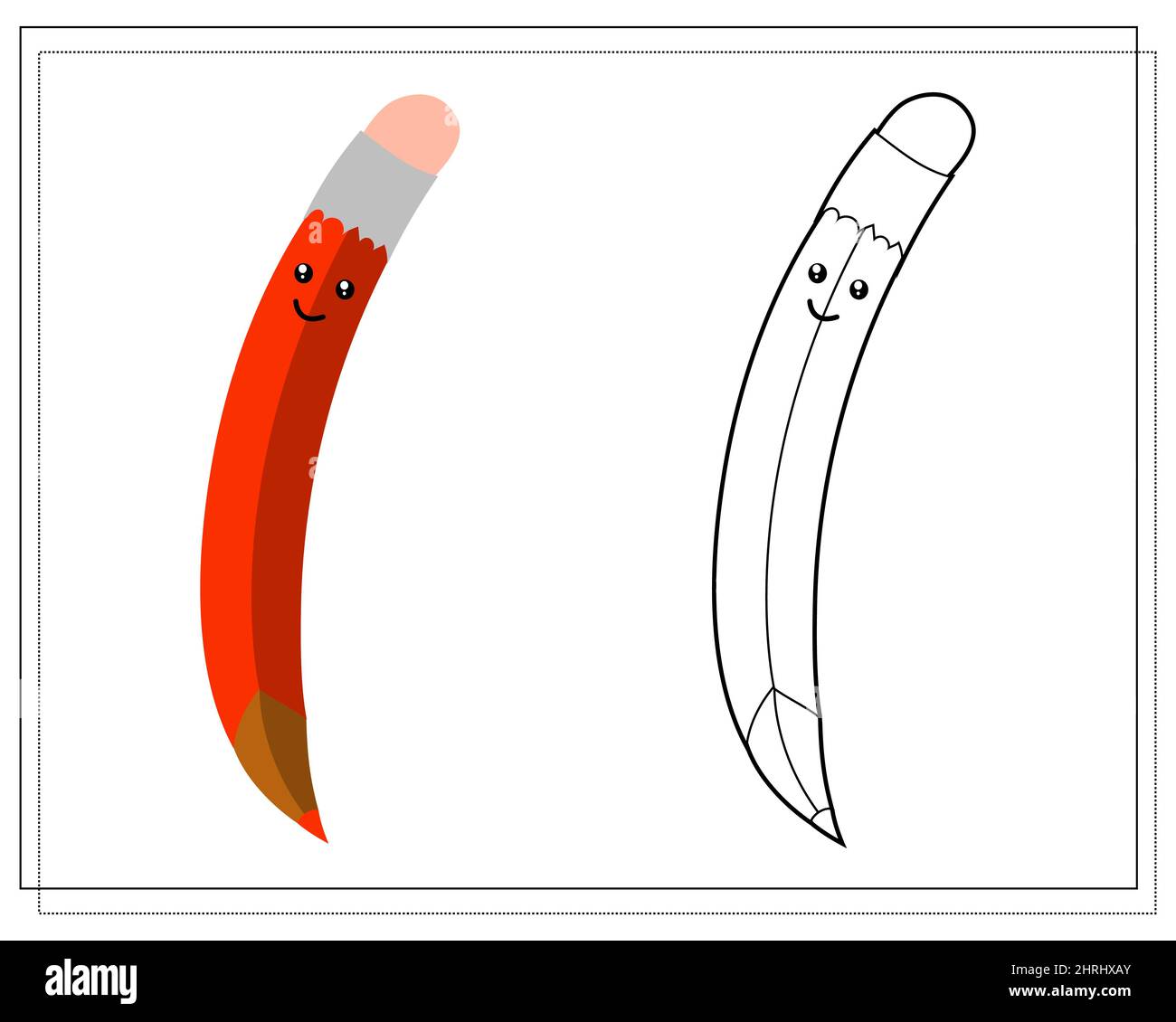 Coloring book for kids. Color a cute cartoon pencil based on the ...