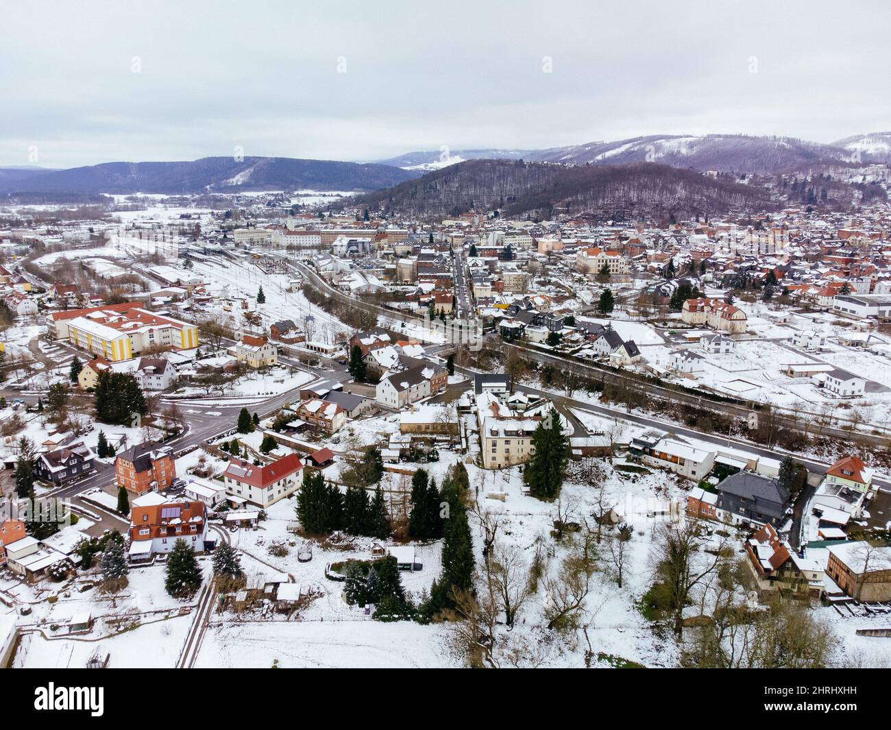 Aerial view of City Sonneberg in Thuringia in the winter Stock Photo ...