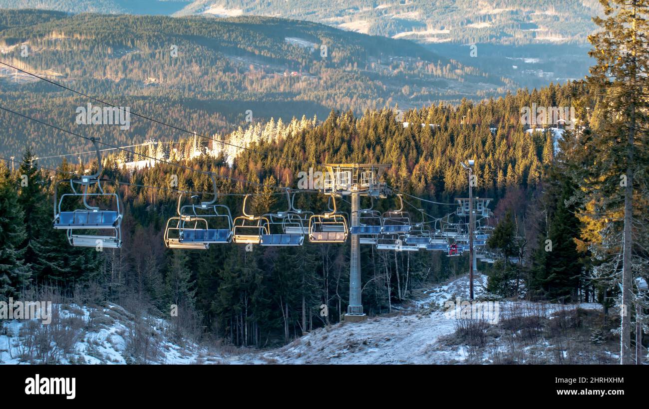 Stunning view of mountains and a ropeway Stock Photo - Alamy