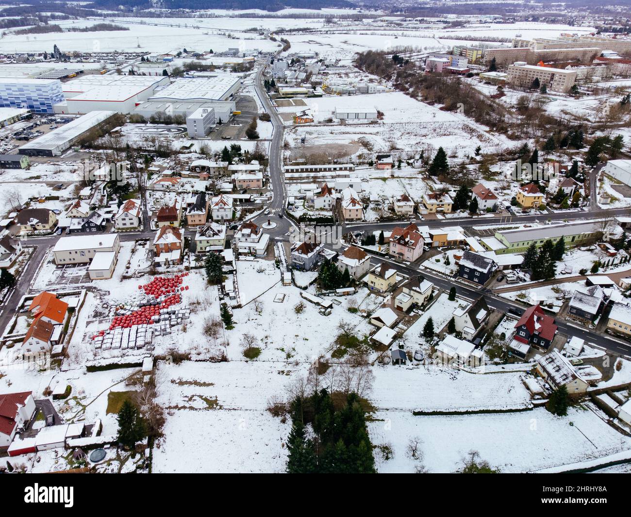 Aerial view of City Sonneberg in Thuringia in the winter Stock Photo ...