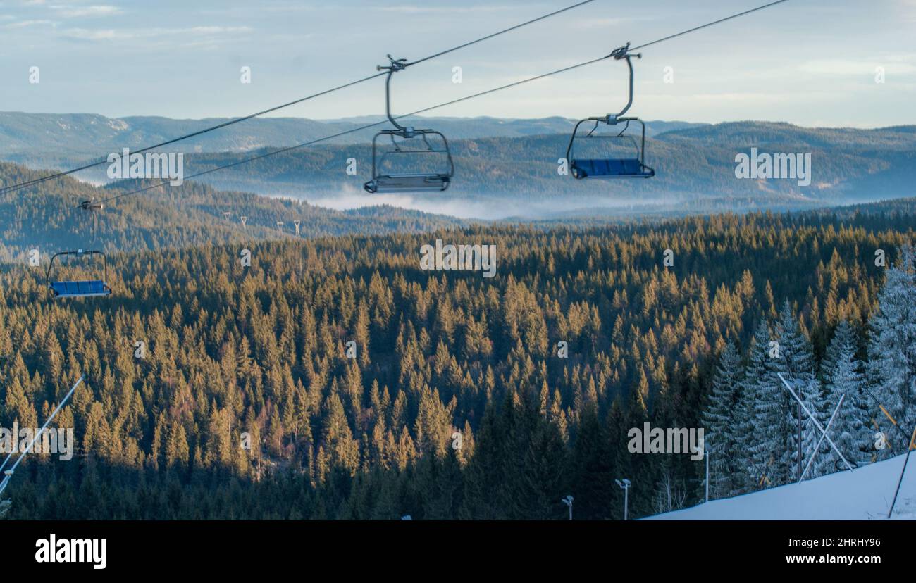 Stunning view of mountains and a ropeway Stock Photo - Alamy