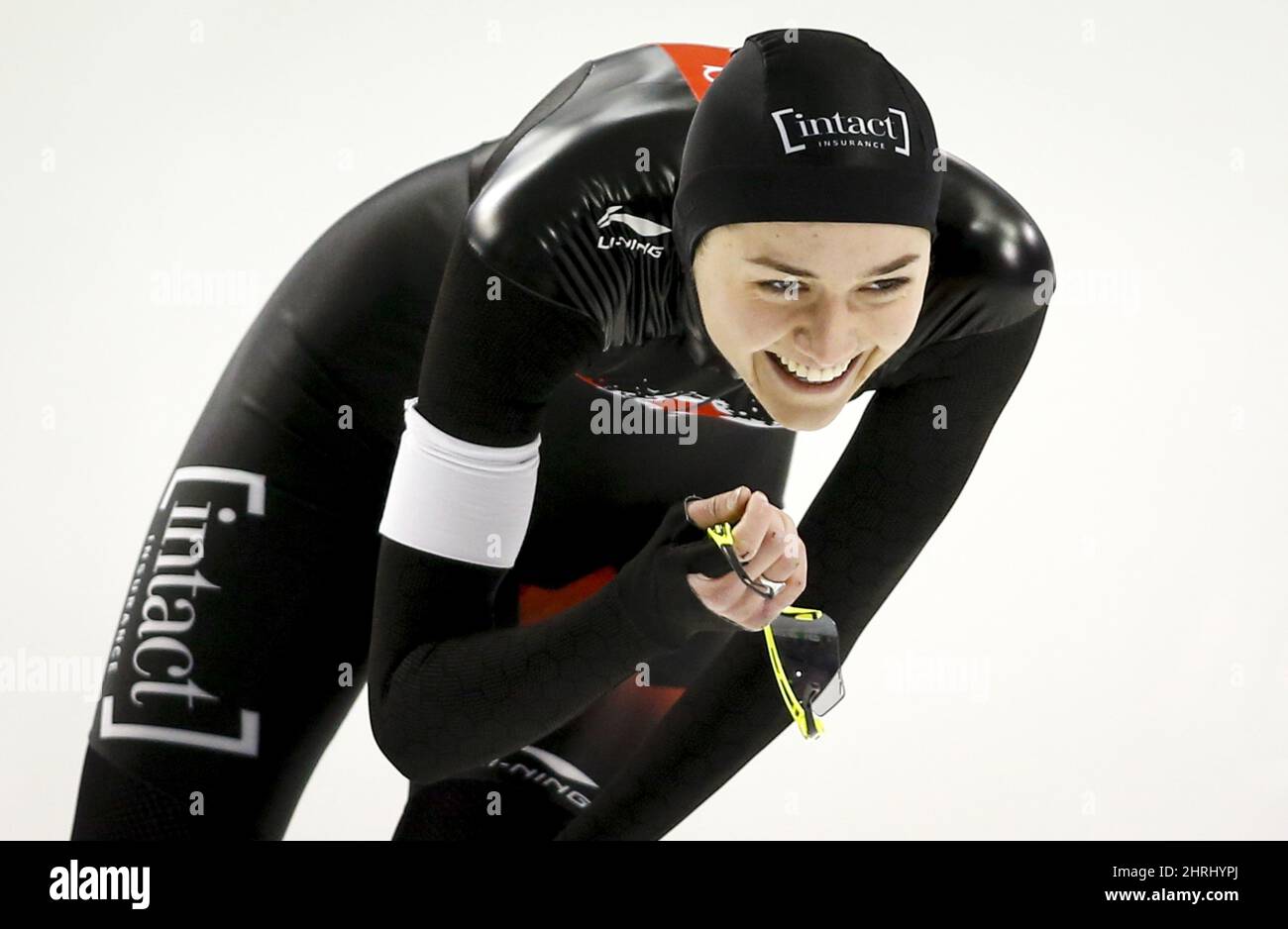 Canada's Isabelle Weidemann smiles after skating in the women's 5000 ...