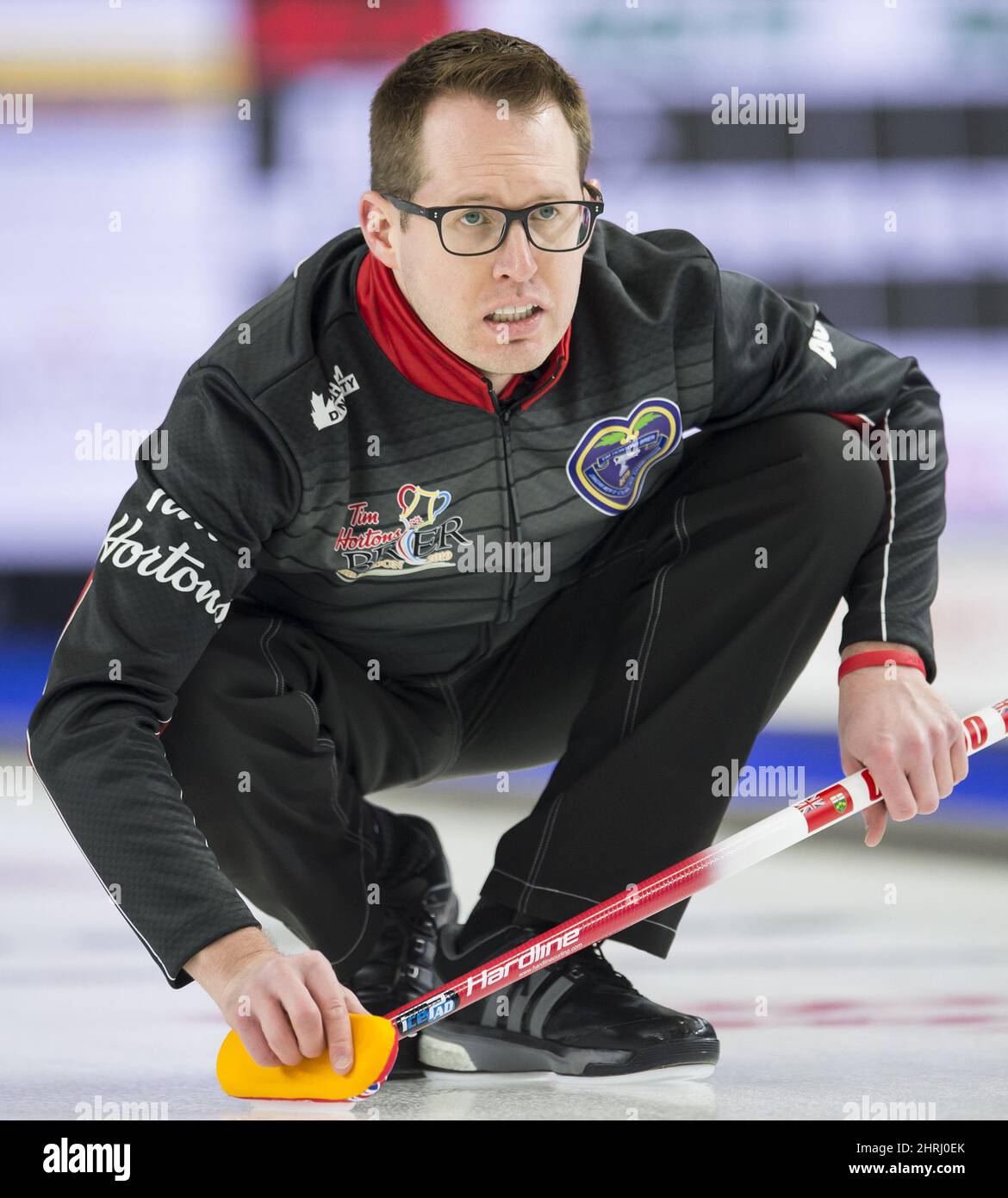 Team Ontario skip Scott McDonald calls his shot during the 10th draw ...
