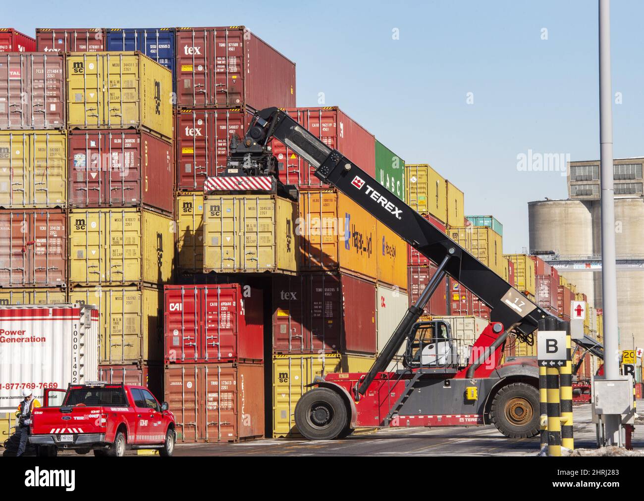 Containers are stacked at the Port of Montreal Friday, March 1, 2019 in ...