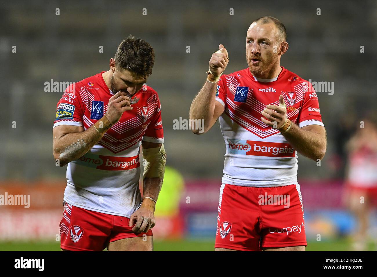 James Roby #9 of St Helens gives the thumbs up to the fans at the end ...