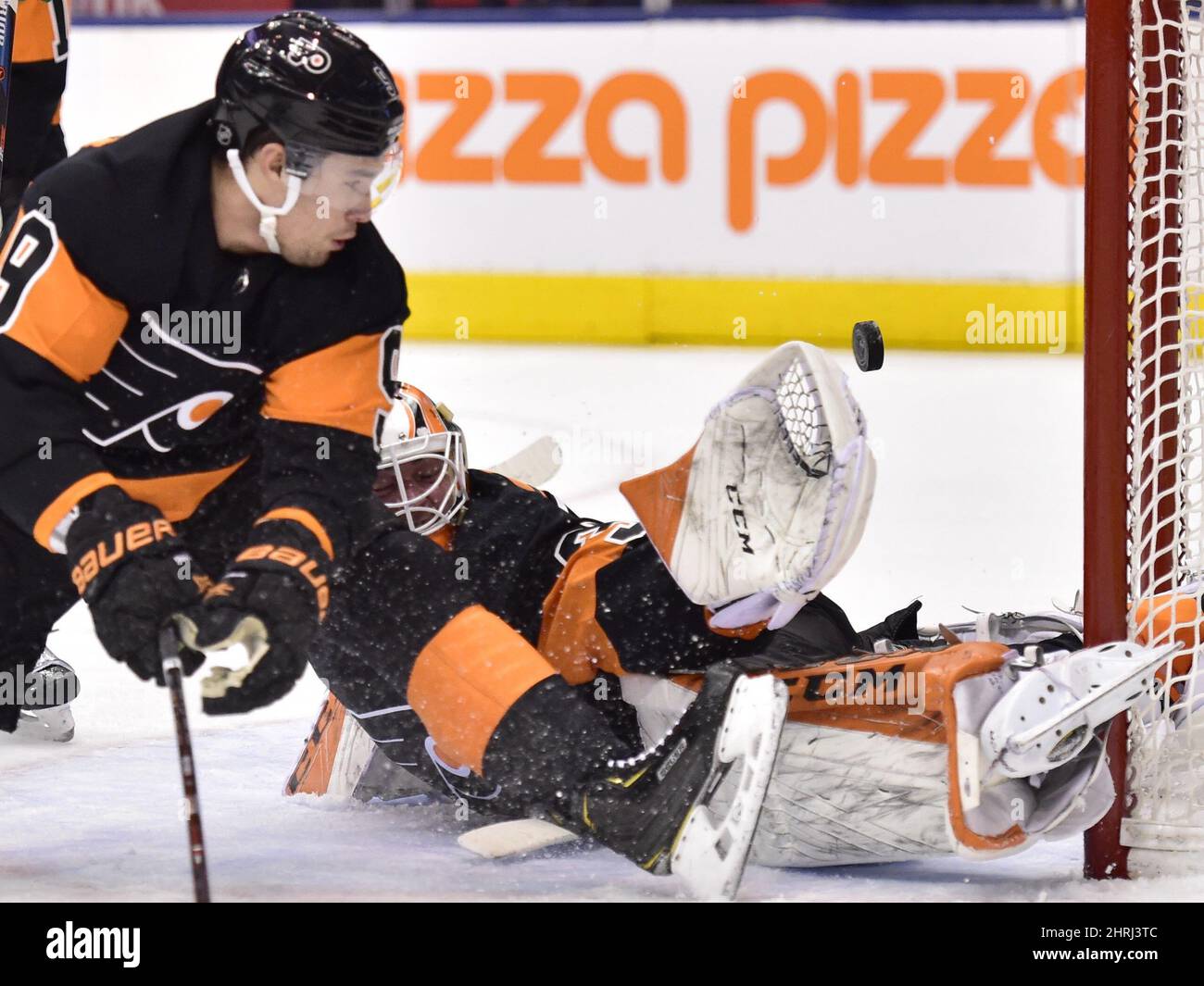 Philadelphia Flyers goaltender Brian Elliott (37) makes a save on the ...