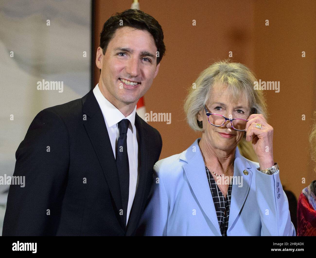 Prime Minister Justin Trudeau stands with Joyce Murray after being ...