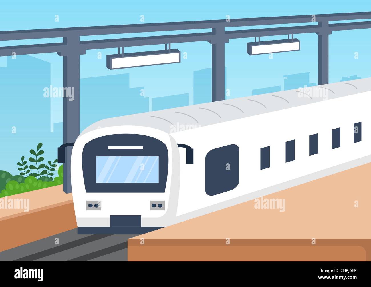 Railway Station with Train Transport Scenery, Platform for Departure ...