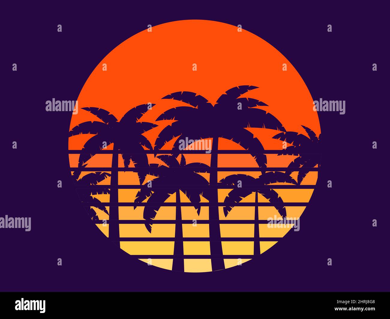 Retro futuristic palm trees in 80s style at sunset. Summer time, palm ...