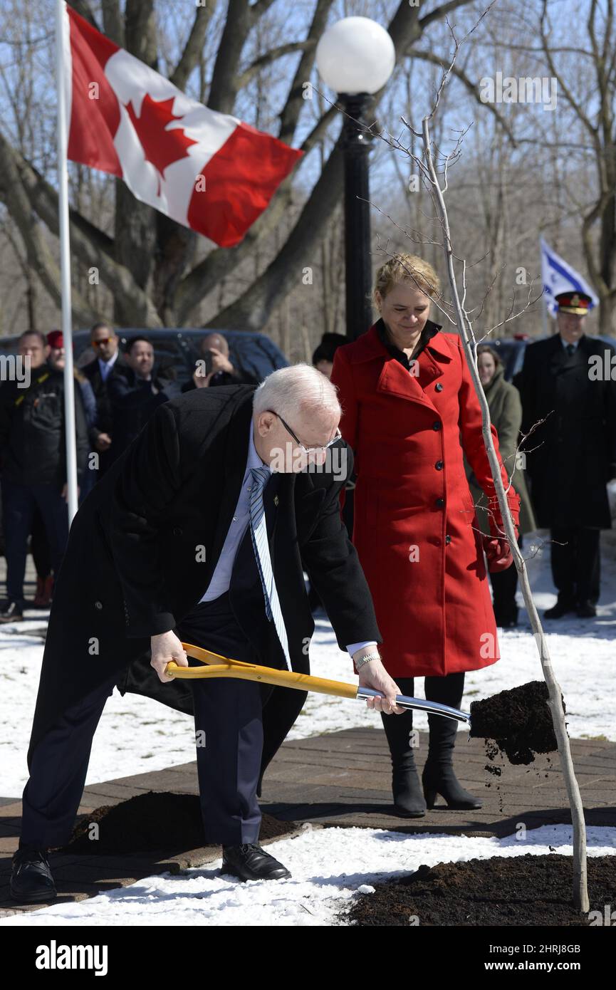 Israeli President Reuven Rivlin takes part in a ceremonial tree planting ceremony with Governor ...
