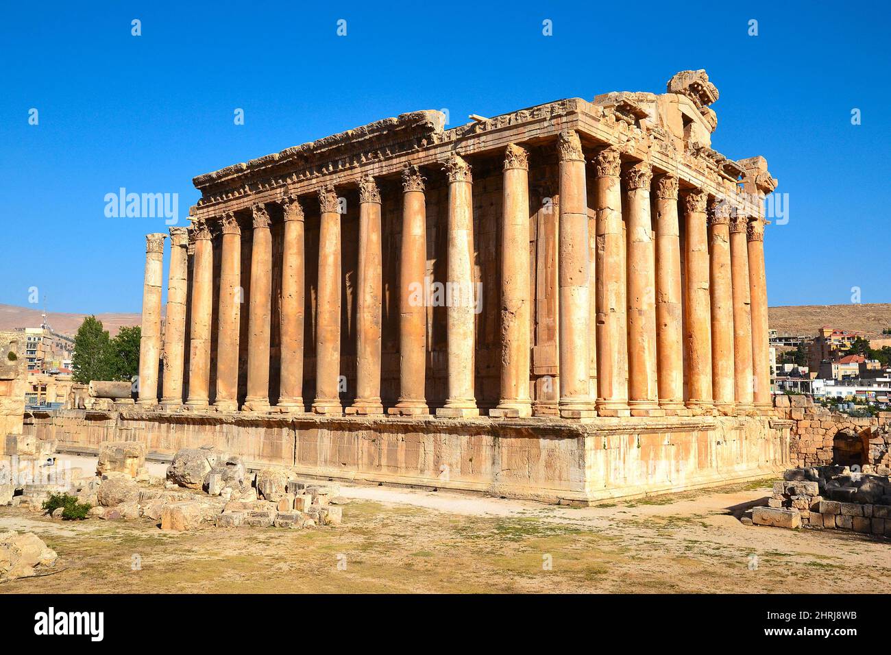 Ancient Roman Bacchus Temple with surrounding ruins in Baalbek in the ...