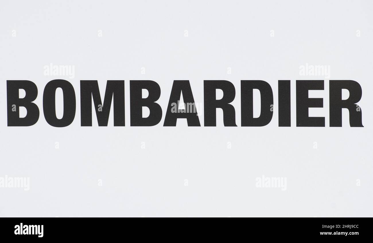 A Bombardier logo is shown at a Bombardier assembly plant in Mirabel ...