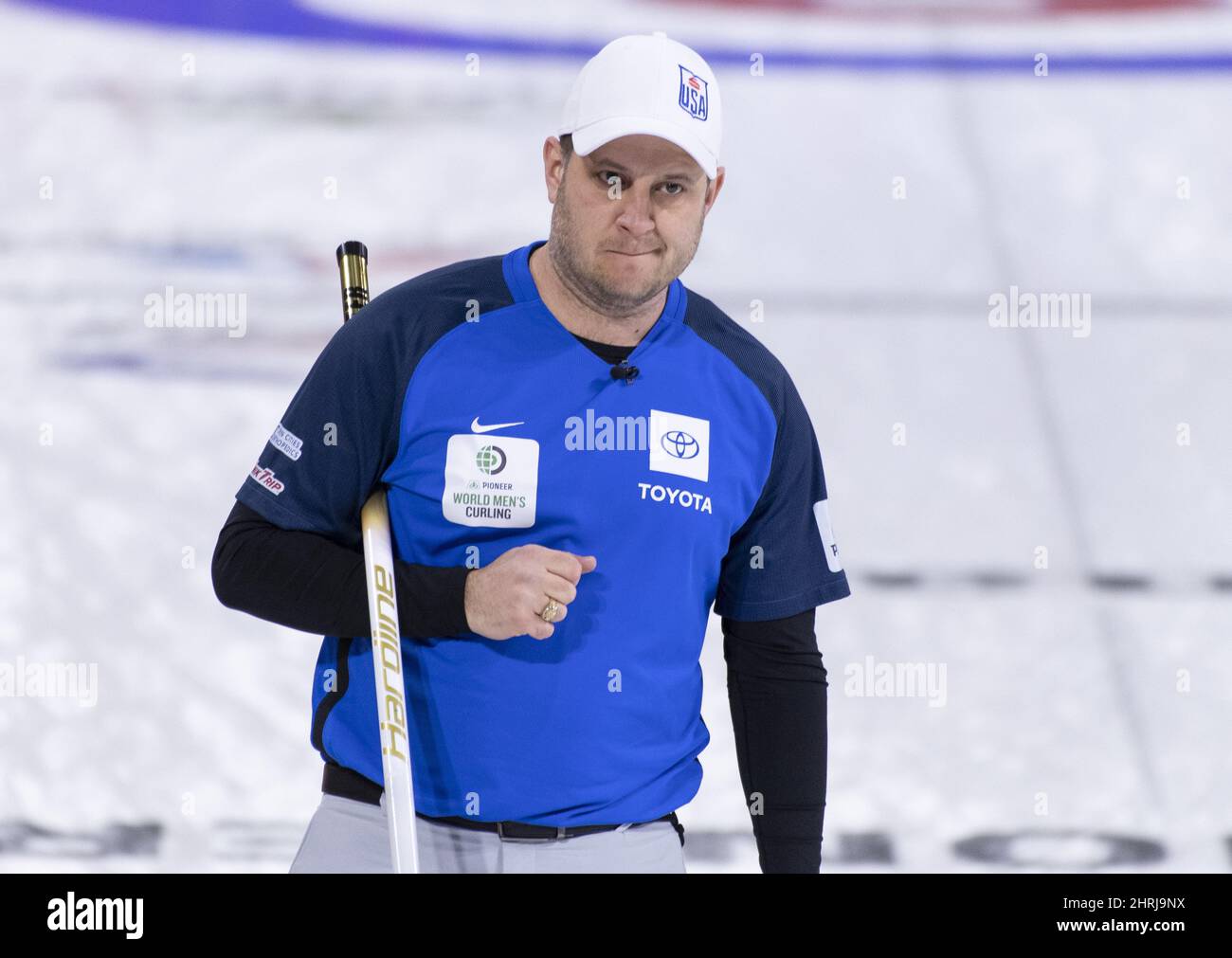 United States skip John Shuster reacts to his shot during their game ...