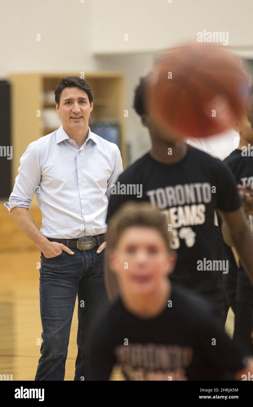 Prime Minister Justin Trudeau watches his son Xavier as he attends a ...